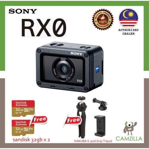 SONY 4K ACTION CAMERA RX0 + Micro 32gb Memory Card x 2 + Case + Hakuba ...